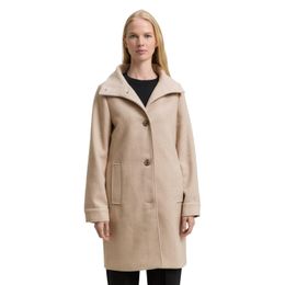 Wollmantel Tom Tailor, Damen, Gr. XL, beige heringbone, Strick, Obermaterial: 85% Wolle, 15% sonstige Fasern. Futter: 100% Polyester, Fischgratmuster, regular fit Mitte Oberschenkel, Rundhals, Bündchen, Mäntel, mit Knopfleiste und Stehkragen