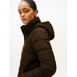 Steppmantel Tommy Hilfiger "MW DOWN SLIM COAT WITH FUR", Damen, Gr. L (40), braun (schwarz coffee), Steppware, Obermaterial: 100% Polyester, unifarben, slim fit, Mäntel, mit Fellimitat
