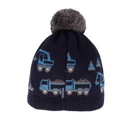 Strickmütze MaxiMo, Jungen, Gr. 51, blau (dunkelmarine), Strick, Baumwolle, gemustert, mehrfarbig, Mützen, Baumwolle, gefüttert, kontrastfarbener Bommel, Motiv