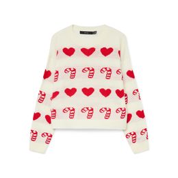 Véro Moda Weihnachtspullover VERO MODA "VMCANDYHEARTS LS O-NECK PULLOVER XMAS", Damen, Gr. L, birch detail:with chinese rot, Strick, Obermaterial: 100% Polyacryl, gemustert, Rundhals, Pullover