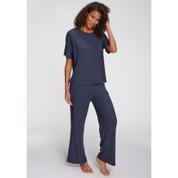 T-Shirt s.Oliver, Damen, Gr. 36/38, dunkelblau, meliert, Rippware, Obermaterial: 92% Viskose (LENZING™), 8% Elasthan, meliert, lässig geschnitten, Rundhals, Shirts, Aus weicher Rippqualität
