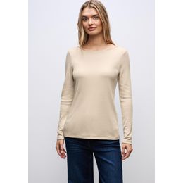 Langarmshirt Street One "Style Lanea", Damen, Gr. 38, cotton beige, Jersey, Obermaterial: 50% Baumwolle, 50% Modal. Futter: 100% Baumwolle, unifarben, regular fit normal, U-Boot-Ausschnitt, angesetztes Bündchen, Shirts, mit U-Boot Ausschnitt