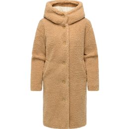 Langmantel Ragwear "Joonie YOUMODO", Damen, Gr. L (40), camelfarben, Obermaterial: 100% Polyester, Innenfutter: 100% Polyester, gerade knieumspielend, hoch geschlossener Ausschnitt, Ärmel ohne Ärmelschlitz normaler Saum, Mäntel, Langer Winter Plüschmantel mit Kapuze