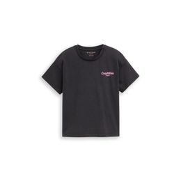 T-Shirt Tom Tailor, Mädchen, Gr. 128, heavy schwarz, Jersey, Obermaterial: 100% Baumwolle, bedruckt, normal hüftbedeckend, Rundhals, Shirts, mit Front- und Rückenprint