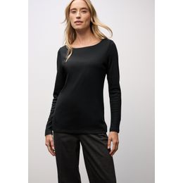 Langarmshirt Street One "Style Lanea", Damen, Gr. 36, schwarz, Jersey, Obermaterial: 50% Baumwolle, 50% Modal. Futter: 100% Baumwolle, unifarben, regular fit normal, U-Boot-Ausschnitt, angesetztes Bündchen, Shirts, mit U-Boot Ausschnitt