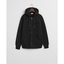 Kapuzensweatjacke Gant "TONAL SHIELD FULL ZIP", Herren, Gr. L, schwarz, Sweatware, Obermaterial: 100% Baumwolle, regular fit, Rippbündchen, Sweatjacken, Sweatjacke, regular fit