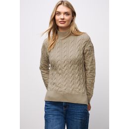 Rollkragenpullover Street One, Damen, Gr. 40, sanded beige, Strick, Obermaterial: 51% Viskose, 30% Polyester, 19% Nylon, Zopfmuster, regular fit normal, ohne Ausschnitt, Rippbündchen, Pullover, mit Zopfmuster