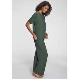 Pyjamahose s.Oliver, Damen, Gr. 32/34, N-Gr, grün, meliert, Rippware, Obermaterial: 92% Viskose (LENZING™), 8% Elasthan, meliert, lässig geschnitten lang, Hosen, Aus weicher Rippqualität