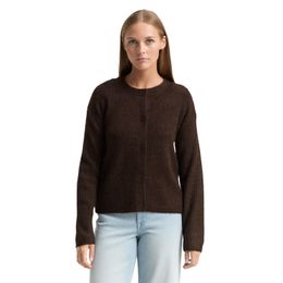 Cardigan Tom Tailor Denim, Damen, Gr. L, soft chocolate braun melange, Rippstrick, Obermaterial: 79% Polyacryl, 18% Polyester, 3% Elasthan, Strukturmuster, meliert, regular fit normal, Rundhals, gerader Abschluss, Strickjacken, mit Struktur