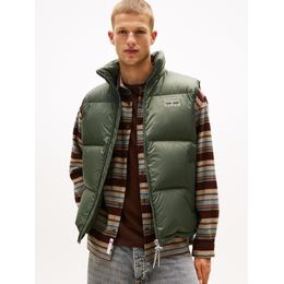 Steppweste Tommy Jeans "ALASKA DOWN VEST", Herren, Gr. M, pewter grün, Web, Obermaterial: 100% Polyester, unifarben, regular fit normal, Rundhals, Westen, Regular fit mit abnehmbarer Kapuze