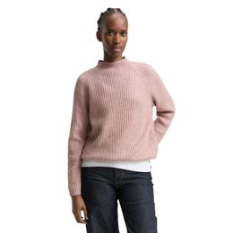 Strickpullover Tom Tailor Denim, Damen, Gr. S, antique rose melange, Rippstrick, Obermaterial: 62% Polyacryl, 25% Polyester, 10% Baumwolle, 3% sonstige Fasern, meliert, relaxed fit Po-bedeckend, ohne Ausschnitt, gerader Abschluss, Pullover, mit Stehkragen
