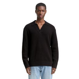 Polokragenpullover Tom Tailor Denim, Herren, Gr. S, schwarz, Strick, Obermaterial: 60% Baumwolle, 40% Polyacryl, unifarben, relaxed fit normal, ohne Ausschnitt, Rippbündchen, Pullover, mit Rippbündchen