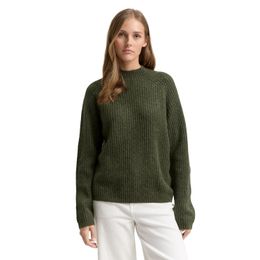Strickpullover Tom Tailor Denim, Damen, Gr. L, grape leaf grün melange, Rippstrick, Obermaterial: 62% Polyacryl, 25% Polyester, 10% Baumwolle, 3% sonstige Fasern, meliert, relaxed fit Po-bedeckend, ohne Ausschnitt, gerader Abschluss, Pullover, mit Stehkragen