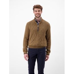 Strickpullover Lerros "Lerros Strickpullover mit Zopfmuster und Troyerkragen", Herren, Gr. L, light coffee, 67% Baumwolle, 33% Polyacryl, ohne Ausschnitt, Pullover