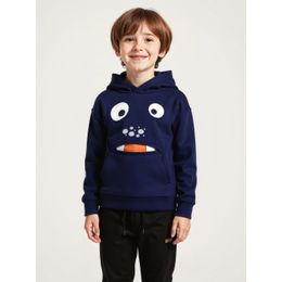 Kapuzensweatshirt Blue Seven, Jungen, Gr. 110, blau (nachtblau), Sweatware, Obermaterial: 100% Baumwolle, bedruckt, regular fit normal, Rippbündchen, Sweatshirts, mit extra großem Frontmotiv mit integrierter Tasche