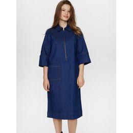Nümph Jerseykleid NÜMPH "Nümph Dress NUIZZAS", Damen, Gr. 38, blau (schwarz denim blau), Obermaterial: 76% Baumwolle, 16% Elastomultiester, 4% Polyester, 4% Elasthan, Kleider
