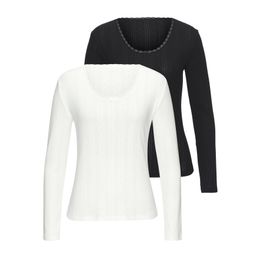 Langarmshirt Vivance, Damen, Gr. 40/42, schwarz, creme, Strick, Obermaterial: 100% Baumwolle, unifarben, körpernah, Rundhals, Shirts, aus weichem Pointelle-Strick mit Spitze