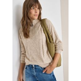 Strickpullover Cecil, Damen, Gr. M (40), toffee cream melange, Strick, Obermaterial: 78% Baumwolle, 22% Polyacryl, unifarben, bequem hüftbedeckend, Rundhals, Flachstrickbündchen, Pullover, mit Troyerkragen und feinem Strickmuster