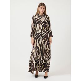 Hemdblusenkleid Y.A.S "YASSAVANNA LONG SHIRT DRESS", Damen, Gr. L, N-Gr, sandshell aop:zebra print, Web, Obermaterial: 100% Viskose, animal-print, bedruckt, relaxed fit lang, Kleider, Sommerkleid, mit 3/4 Ärmel