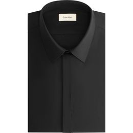 Businesshemd Calvin Klein "XSLIM OCCASION STR SLD", Herren, Gr. 40, N-Gr, schwarz, Web, Obermaterial: 97% Baumwolle, 3% Elasthan, unifarben, slim fit normal, Rundhals, 1-Knopf-Manschette, Hemden, normaler Kragen, Slim fit, verdeckte Knöpfe