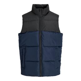 Jack & Jones Steppweste JACK & JONES JUNIOR "JJMAZE BODYWARMER COLLAR JNR", Jungen, Gr. 176, sky captain detail:schwarz blocking, Web, Obermaterial: 100% Polyester, colorblocking, regular fit normal, Westen Steppweste