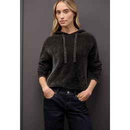 Kapuzenpullover Street One, Damen, Gr. 40, schwarzest braun, Strick, Obermaterial: 78% Polyamid, 12% Polyacryl, 10% Baumwolle, unifarben, bequem hüftbedeckend, Rundhals, Pullover, aus softer Federgarn-Qualität