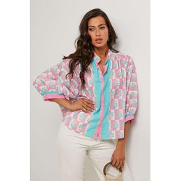 Le Monde du Lin Bluse in Rosa/ T&uuml;rkis - 80% | Gr&ouml;&szlig;e 34/36 | Damen-blusen