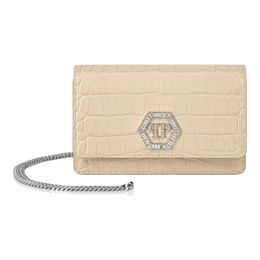 Philipp Plein Hobo Bags - Klappentasche Hexagon Crocco Print - Gr. unisize - in Beige - f&uuml;r Damen