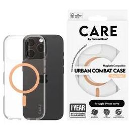 CARE BY PANZERGLASS Handyhülle "Urban Combat Case für Apple iPhone 16 Pro", orange (orange, transparent), iPhone 16, Hüllen, Backcover, Schutzhülle, Handyschutzhülle, Case, Schutzcase, stoßfest