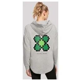Kapuzenpullover F4NT4STIC "Silvester Happy New Year Pixel Kleeblatt", Damen, Gr. S, grau, Obermaterial: 100% Baumwolle, oversize, Pullover, Print
