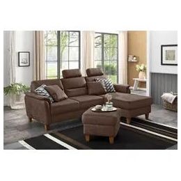 Ecksofa Home Affaire "Palmera L-Form, B: 244 cm", braun (dunkelbraun), B:244cm H:89cm T:163cm, 100% Polyester;Struktur (100% Polyester);Luxus-Microfaser in Lederoptik (100% Polyester), Sofas, optional Bettfunktion & Bettkasten, Federkern