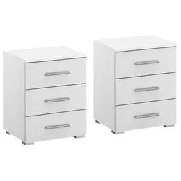 Nachtkommode Rauch "Base", weiß (weiß, hochglanz weiß), B:40cm H:52cm T:40cm, Holzwerkstoff, Sideboards, 2er-Set, optional in moderner Hochglanz-Front
