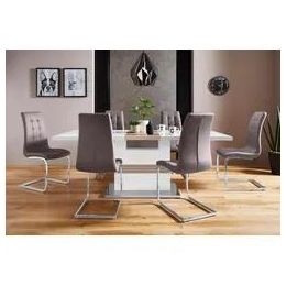 Essgruppe Inosign "Perez/Lola", weiß (weiß hochglanz, cappucino,), Sitzmöbel-Sets, mit 4 Stühlen, Tisch ausziehbar, Breite 160-200 cm