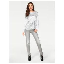 Oversize-Shirt Heine "Oversized Shirt", Damen, Gr. 36, weiß, 100% Polyester, Rückseite:5% Elasthan, 95% Viskose, gemustert, Rundhals, Shirts