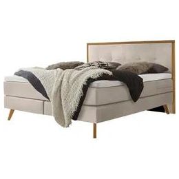 Boxspringbett Hasena "Nordic", beige (beige, eiche bianco), B:188cm L:205cm, Komplettbetten, Boxspringbett, modernes Design, Nordic Bett, gestepptes Kopfteil, Eichenholz