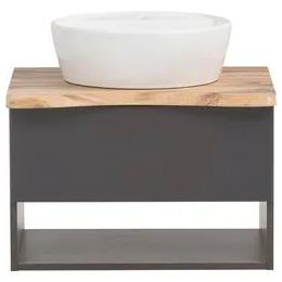Waschbeckenschrank Welltime "Stubach", grau (mattgrau), B:60cm H:54,5cm T:47cm, MDF, Schränke, Waschbeckenunterschrank, Abdeckplatte mit Baumkante