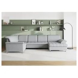 Wohnlandschaft DOMO collection "Franzi optional mit Bettfunktion, Bettkasten & Kopfteilverstellung", silber, B:352cm H:81cm T:214cm, Flachgewebe (100% Polyester);Chenille (100% Polyester), Sofas, U-Form, Recamiere rechts, silber, B/T: 352/214 cm, Topseller