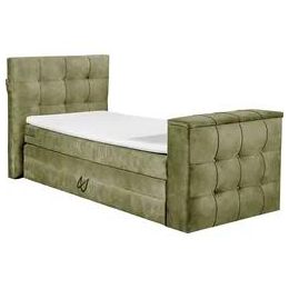 Boxspringbett "Richmond", grün (olive), B:134cm L:243cm, SET ONE BY Musterring, Komplettbetten, Boxspringbett, versenkbarer TV- Halterung mit Fernbedienung