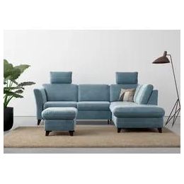 Ecksofa Home Affaire "Trelleborg L-Form", blau (blau, grau), B:252cm H:86cm T:213cm, 100% Polyester, Sofas, wahlweise mit Bettfunktion und Bettkasten, inkl. Federkern-Polsterung