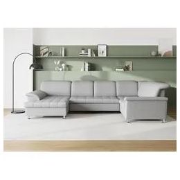 Wohnlandschaft DOMO collection "Franzi optional mit Bettfunktion, Bettkasten & Kopfteilverstellung", silber, B:352cm H:81cm T:214cm, Flachgewebe (100% Polyester);Chenille (100% Polyester), Sofas, U-Form, Recamiere links, silber, B/T: 352/ 214 cm, Topseller