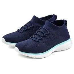 Sneaker Lascana "Slipper, Halbschuh, ultraleicht und bequem", Damen, Gr. 39, blau (marine), Obermaterial: 100% Textilmaterial. Futter: 100% Textilmaterial. Decksohle: 100% Textilmaterial. Laufsohle: 100% Synthetik, unifarben, Sportlich, Schuhe Slip-on-Sneaker, zum Reinschlüpfen mit elastischen Schnürbändern VEGAN
