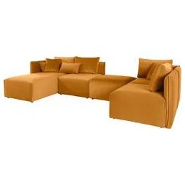 Wohnlandschaft Andas "Nöre U-Form", gold (goldfarben), B:340cm H:74cm T:172cm, Struktur fein (100% Polyester);Struktur (100% Polypropylene);Webstoff (100% Polyester);Samtoptik (100% Polyester);Luxus-Microfaser Lederoptik (100% Polyester);Baumwoll-/Leinenmix (60% Baumwolle/40% Leinen), Sofas, 5 Teile, in vielen Bezugsqualitäten und Farben s. auch "Nöre"