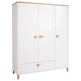 Drehtürenschrank Paidi "LOTTE & FYNN Steiff by Paidi, 3 Türen und 1 Schublade mit Soft-Close", weiß (kreideweiß, eiche massiv), B:162,3cm H:202,2cm T:56,5cm, Spanplatte, Schränke, inkl. Kleiderstangen und Einlegeböden, Schrank in Weiß mit Massivholz