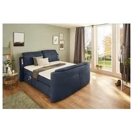 Jockenhöfer Boxspringbett JOCKENHÖFER GRUPPE "Movie Star in der Größe 180x200cm", blau (dunkelblau 421, 02), B:206cm L:258cm, Bezug Bett: Microfaser (100% Polyester);Topper und Matratzenspiegel: 100% Polyester, Komplettbetten, Boxspringbett, mit versenkbarem TV-Lift und Fernbedienung, verstellbare Kopfstützen, Topseller