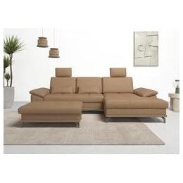 Ecksofa Places of Style "Costello L-Form, B: 301 cm mit Sitztiefen-, Armteilverstellung &", braun (cappucino), B:301cm H:89cm T:176cm, Luxus-Microfaser (90% Polyester, 10% Polyamid);Samtoptik (100% Polyester), Sofas, 3 Nierenkissen, optional Bettfunktion & Bettkasten, Topseller
