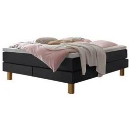 Boxspringbett Hasena "Isoba", braun (anthrazit, eiche bianco), B:160cm L:200cm, Komplettbetten, Boxspringbett, ohne Kopfteil, frei im Raum, Stoffvarianten, Federkernmatratze