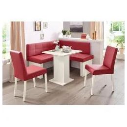 Eckbankgruppe MASSIVLINE & MORE "Anna 2", rot (holzwerkstoff mit farbe weiß, lotos 5269 rot, rot, weiß), Kunstleder, Eckbank Anna 130cm x 130cm,Säulentisch Anna 68cm x 68cm,2 x Stühle Anna,Weiß dekor,Lotos 5269 rot, Holzwerkstoff, Kunstleder, Sitzmöbel-Sets, mit 2 Stühlen mit massiven Gestell