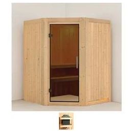 Sauna Karibu "Nanna", beige (naturbelassen), ohne Ofen, (ohne Ofen), Saunen, ohne Ofen