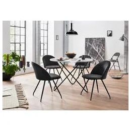Essgruppe Inosign "Emmajonas", schwarz-weiß (weiß, schwarz,), Samtoptik, Sitzmöbel-Sets, moderner runder Tisch in Marmoroptik