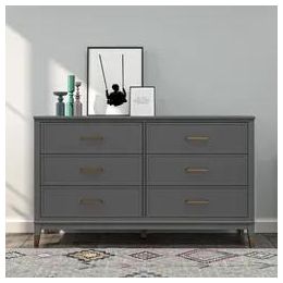 Kommode "Westerleigh", grau, B:145cm H:85cm T:41cm, MDF, Massivholz, COSMOLIVING BY COSMOPOLITAN, Sideboards, mit 6 Schubladen, MDF, Beine aus Massivholz, Höhe 85 cm, Breite 145 cm